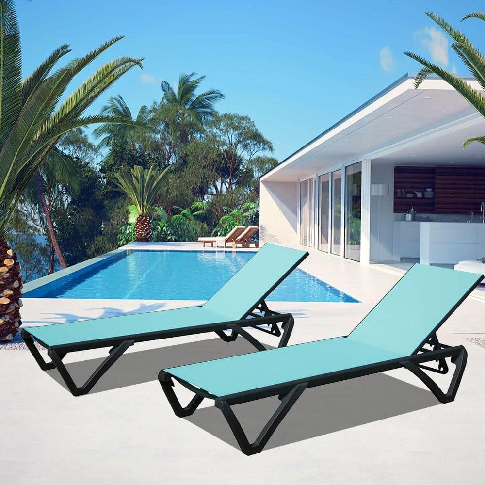 Lake Blue 2-Piece Aluminum Outdoor Lounge Chair, Patio Chaise Lounge ...