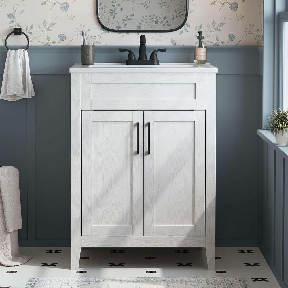 DELUXE DL LIVING Sintra 25 in. Single Sink White Freestanding Bath ...