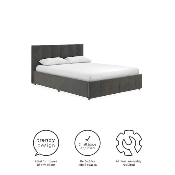 DHP Ryan Gray Velvet Queen Upholstered Bed with Storage DE80949