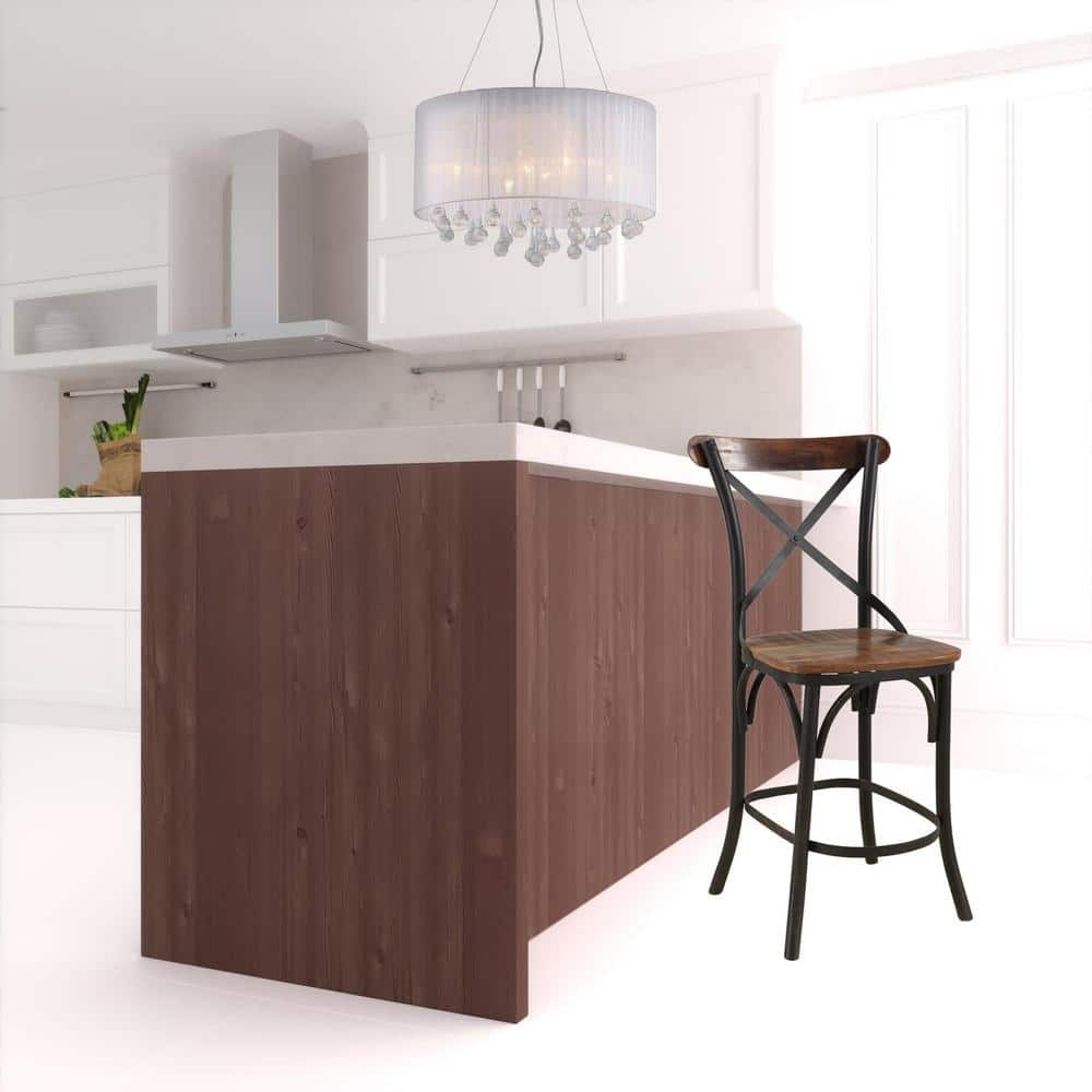 HomeRoots 24 in. Brown And Black Metal Bar Height Bar Chair With ...