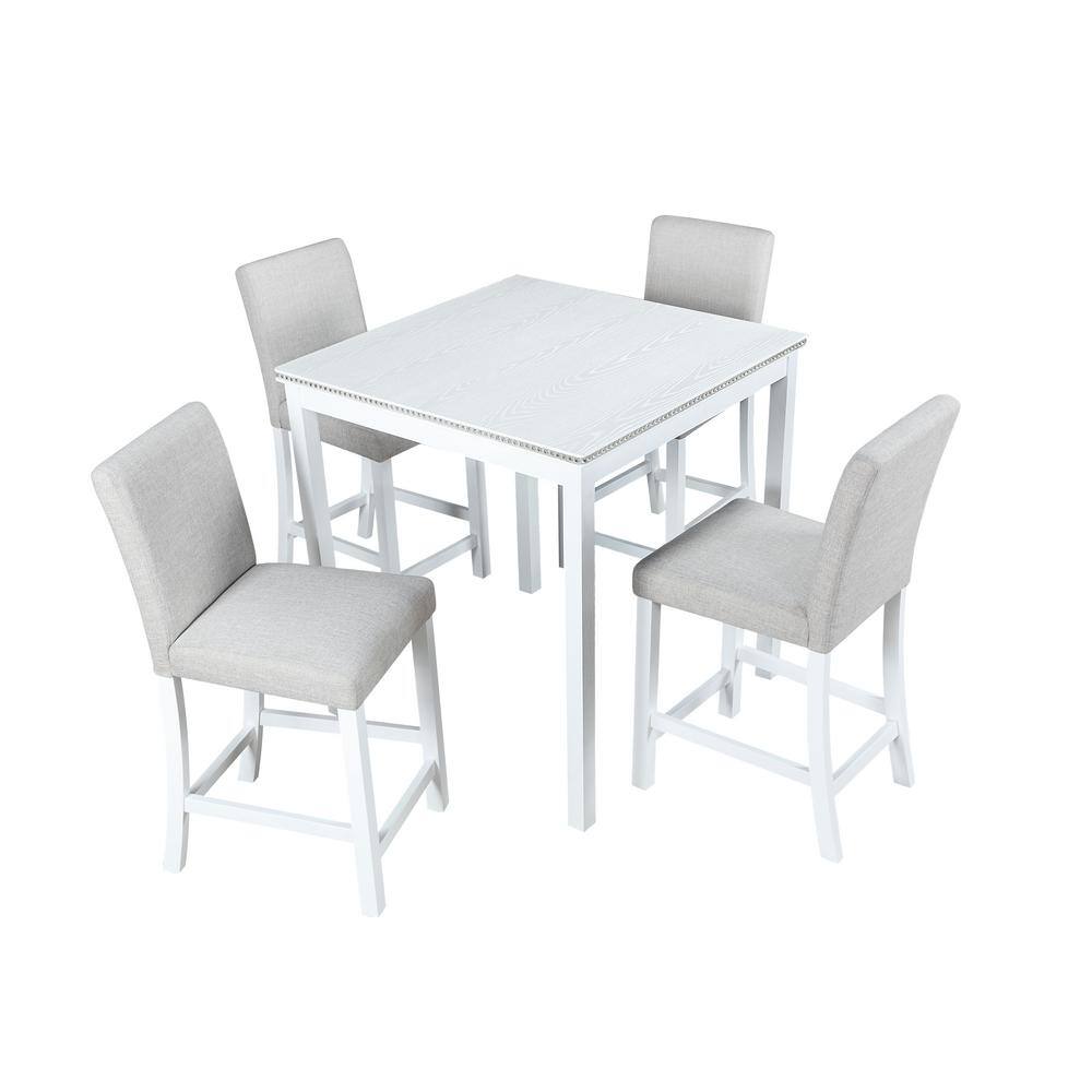 Boyel Living 5-Piece Square White Wood Top Kitchen Table Set (Seats 4 ...