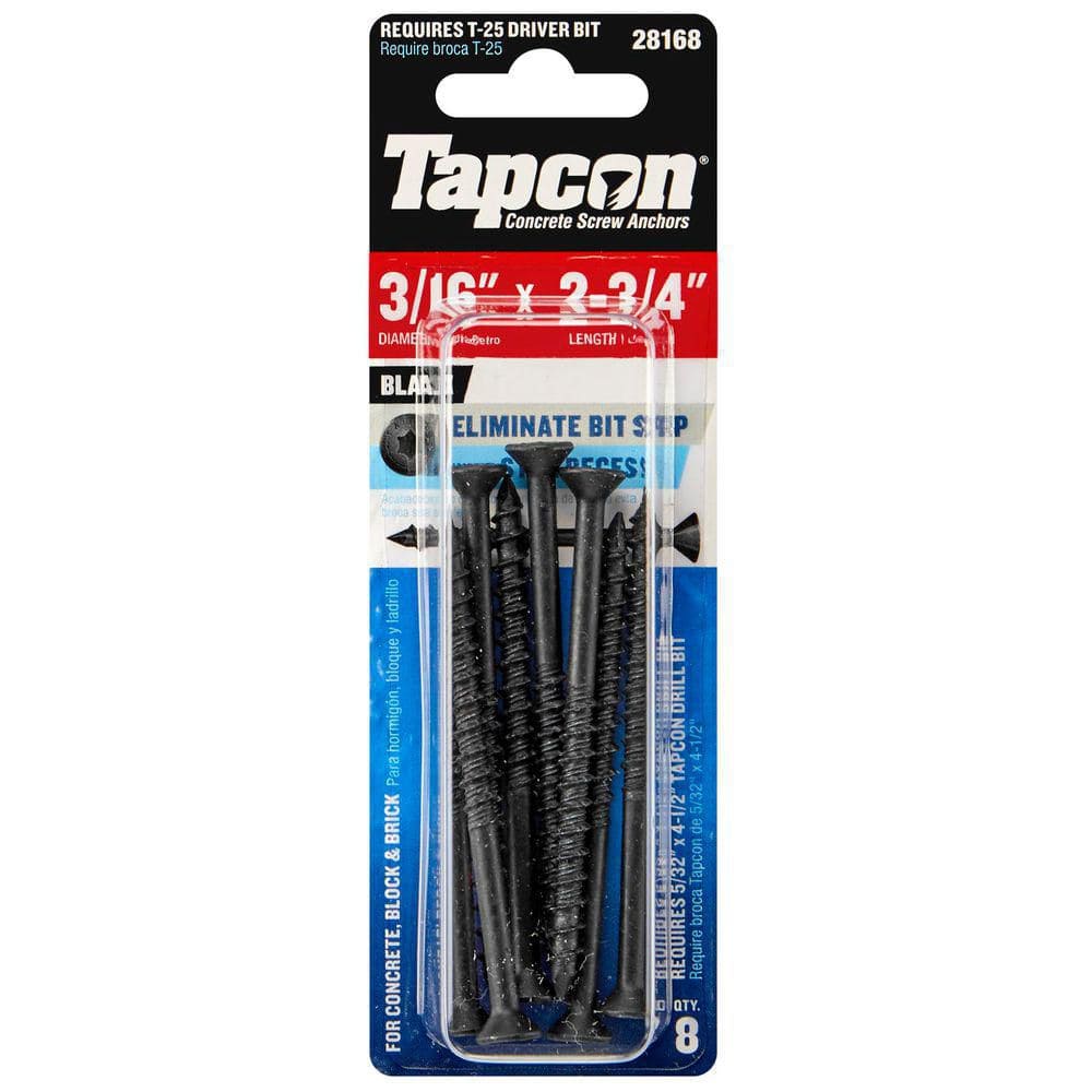 Tapcon 3/16 in. x 2.75 in. Star-Flat-Head Black Concrete Anchors (8 ...