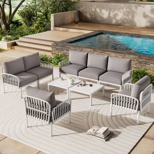 Patio Festival 8-Piece Wicker Outdoor Conversation Set with Beige ...