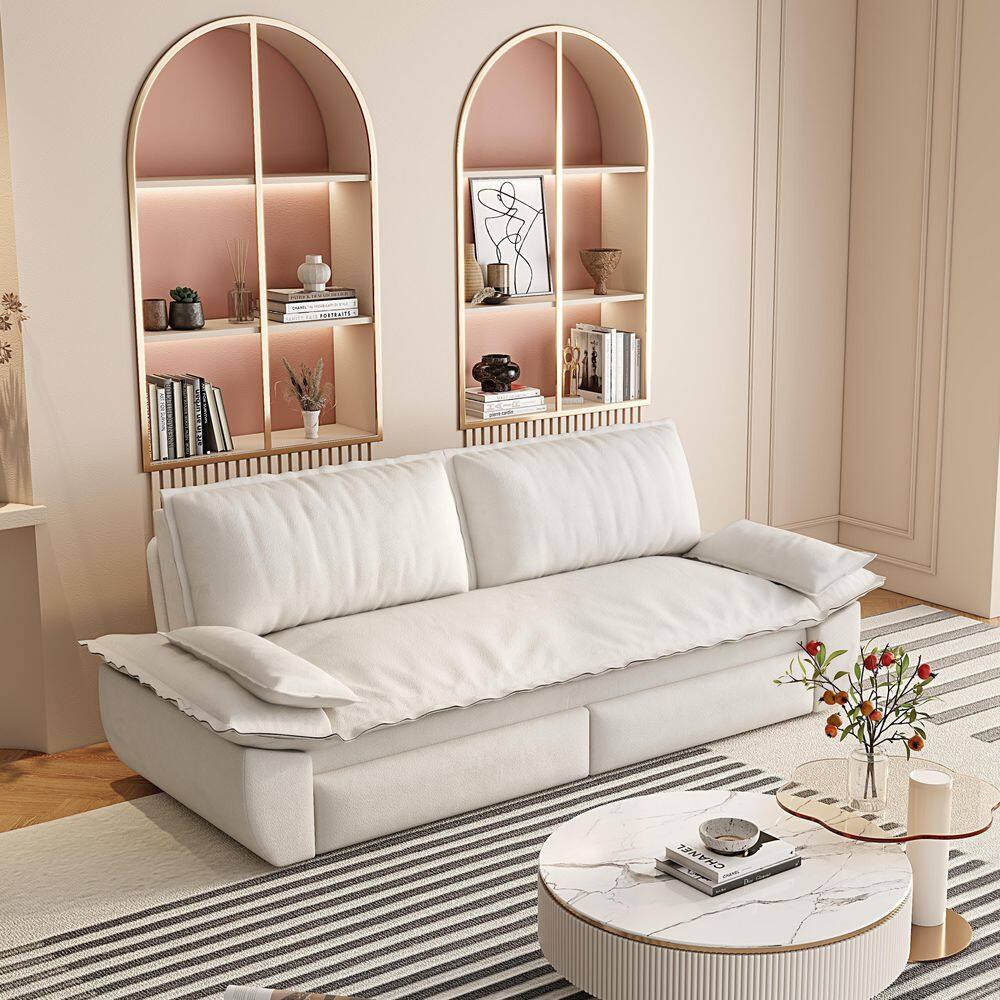 Homy Casa SBAN 73 in. Cloud White Velvet 2-Seat Convertible Queen Size ...