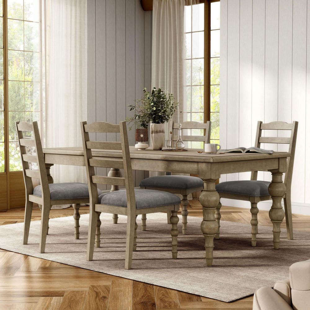 Furniture of America Carrin 5-Piece Light Washed White Solid Wood Top ...