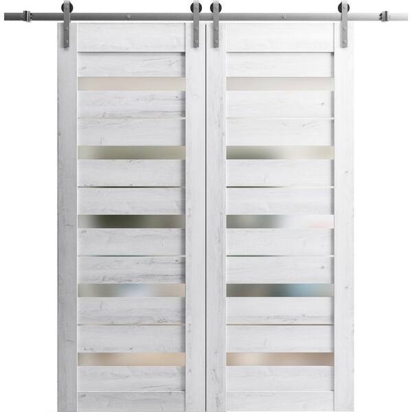 Sartodoors 18 in. x 80 in. 2 Panel Frosted Glass Nordic White Solid MDF ...