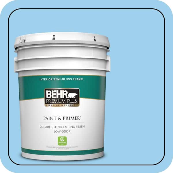 BEHR PREMIUM PLUS 5 gal. #P500-3 Spa Blue Semi-Gloss Enamel Low Odor ...