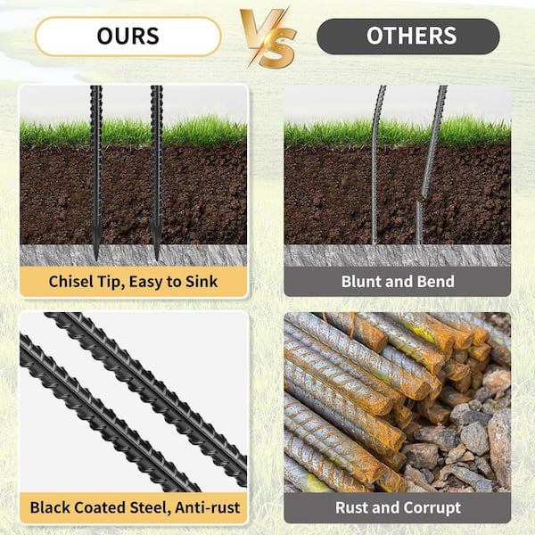 NVNOO 24 in. Straight Rebar Stakes, 1/2 in. Diameter Steel Metal Stakes ...