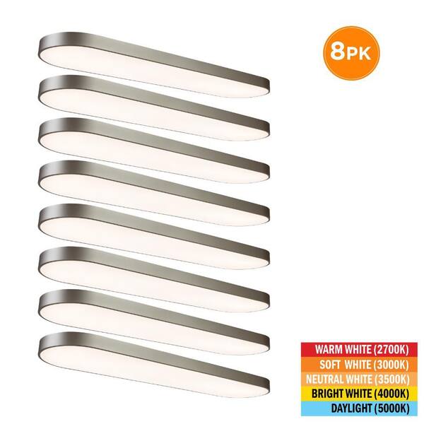 Commercial Electric 8-Pack 4 ft. x 12 in. Satin Nickel LED Flush Mount ...