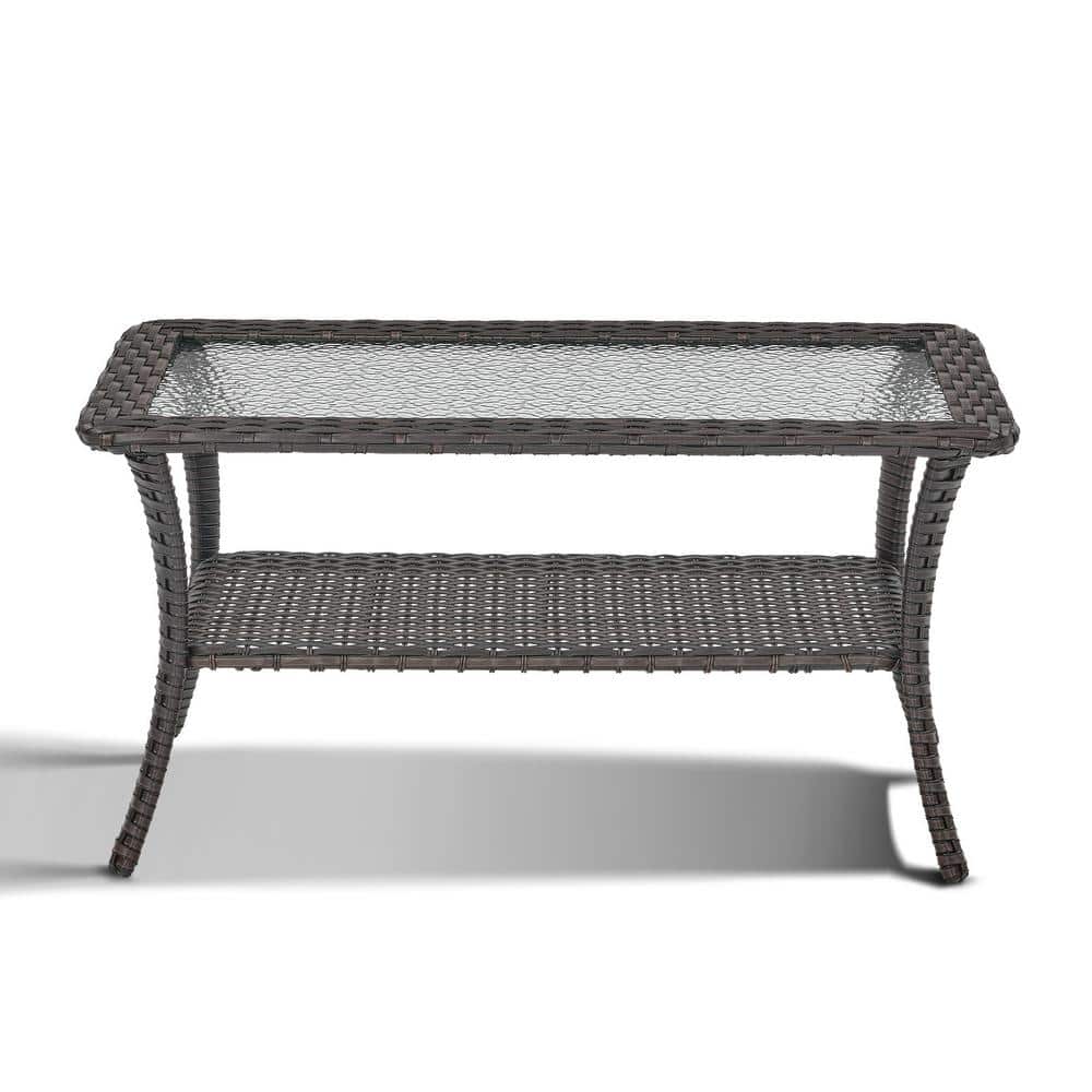 Pocassy Brown Rectangle Wicker Outdoor Glass Side Table PJ111 - The ...