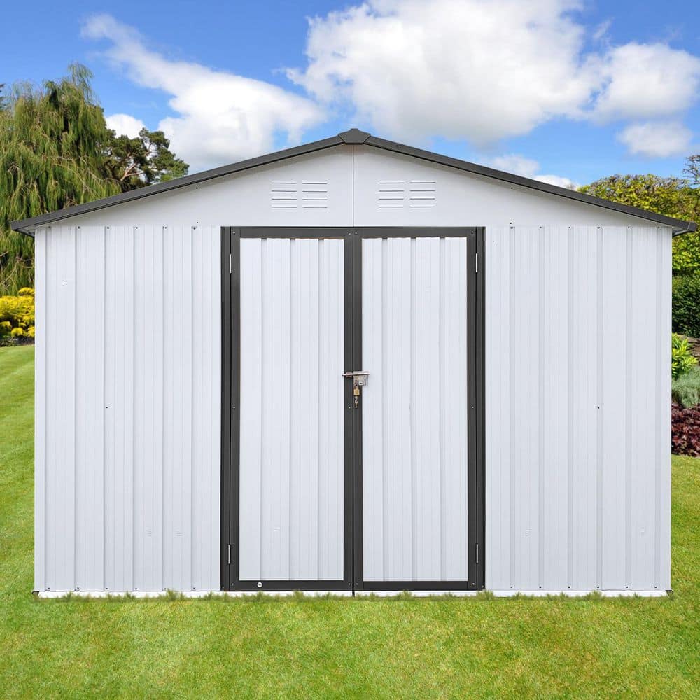 12 ft. W x 10 ft. D White Metal Outdoor Storage Shed with Lockable ...