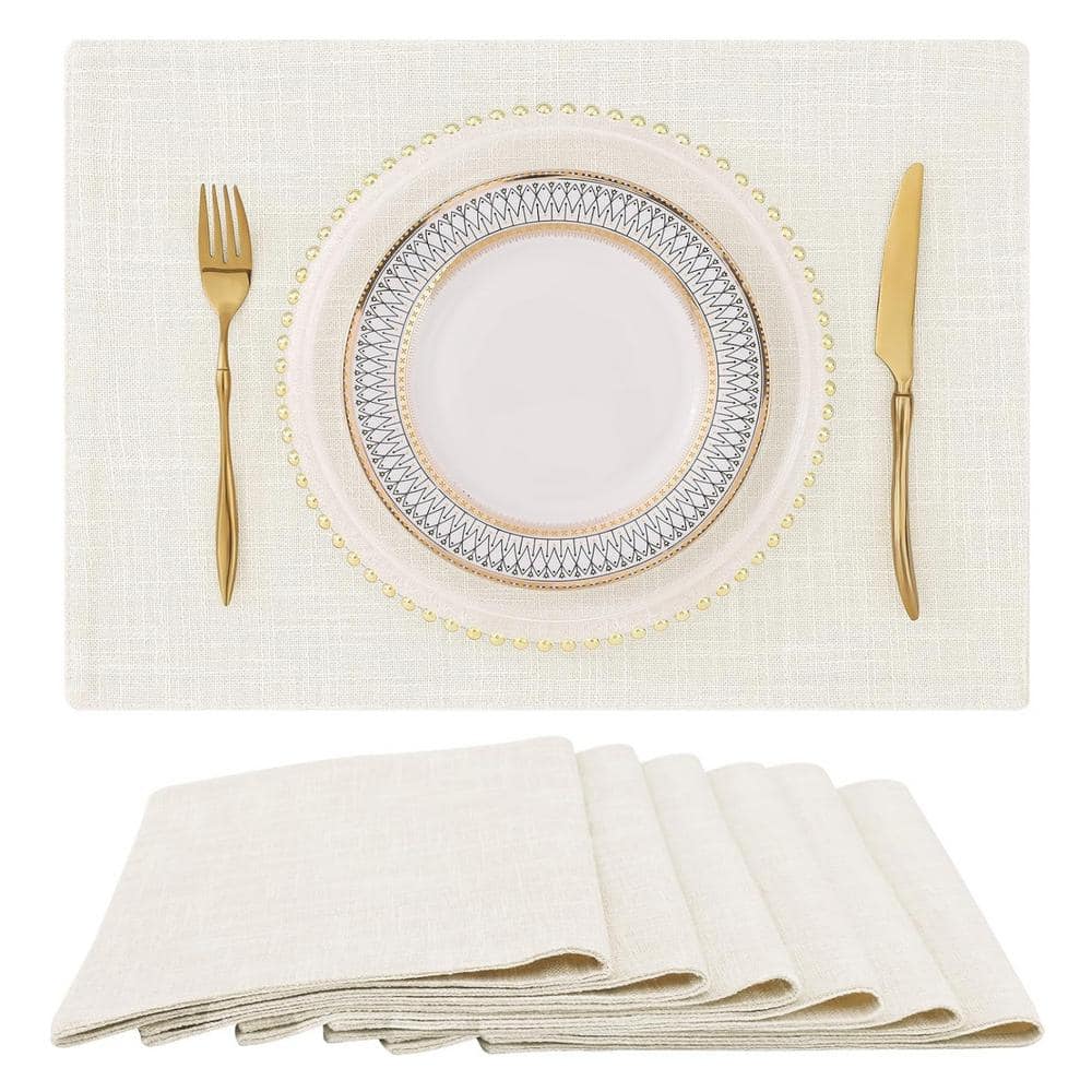 Afoxsos 19 in. x 13 in. Cream Cloth Linen Blend Washable Farmhouse ...