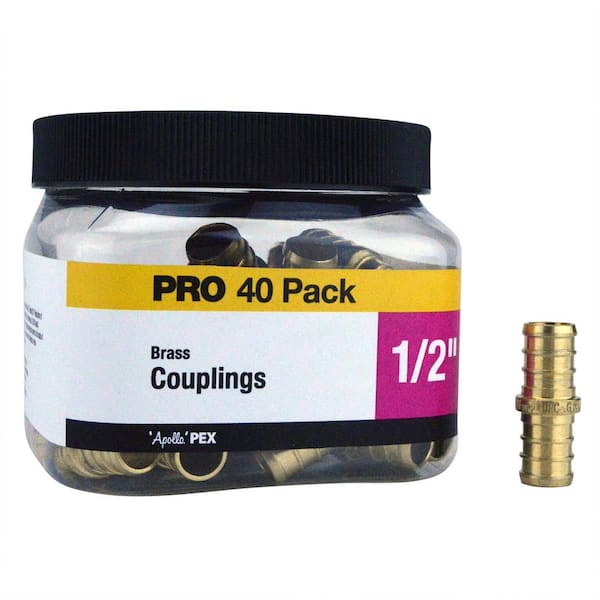 Apollo 1/2 in. Brass PEX-B Coupling Pro Pack (40-Pack) APXC1240JR - The ...