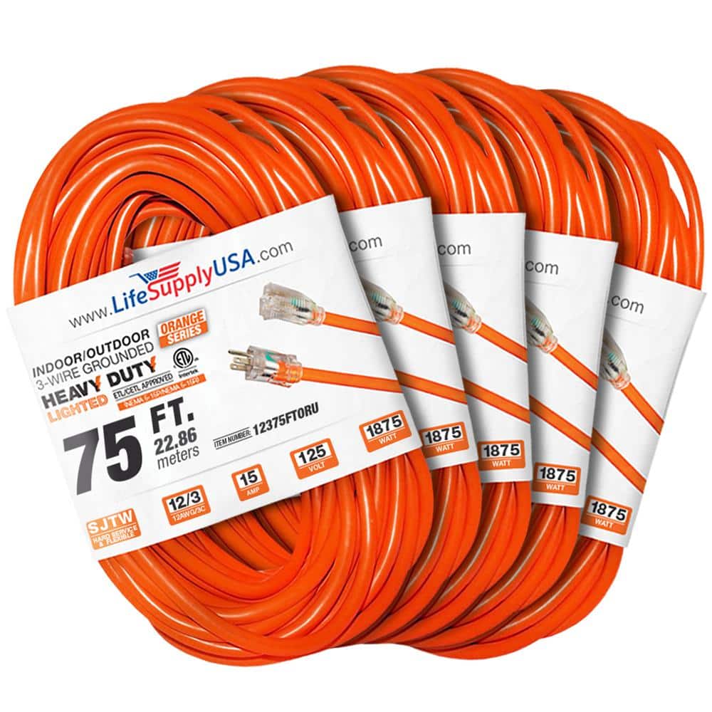 LifeSupplyUSA 75 ft. 12-Gauge/3 Conductors SJTW Indoor/Outdoor ...