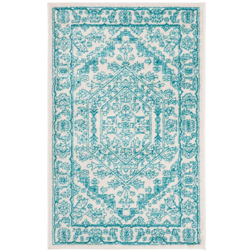SAFAVIEH Adirondack Ivory/Teal 3 ft. x 5 ft. Border Medallion Area Rug ...