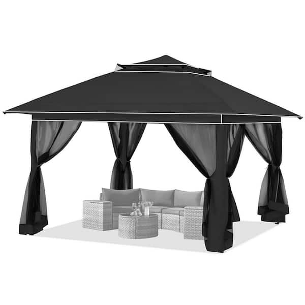 HOMMOW 12 ft. x 12 ft. Black Pop Up Canopy Tent with Sidewalls, All ...