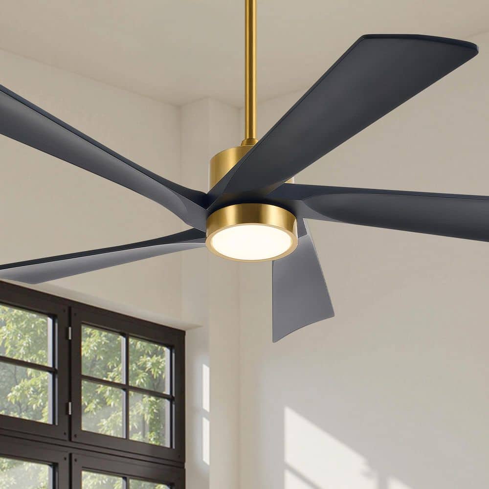 Merra 52 in. 5-Blade Indoor Matte Black Modern Standard Ceiling Fan ...