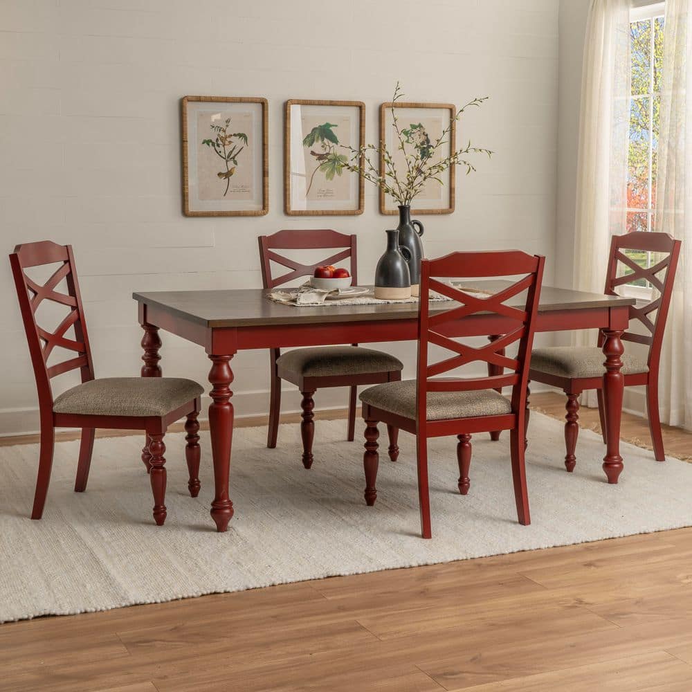 Aster 5-Piece Rectangle Red Wood Top Dining Room Set Seats-4 ...