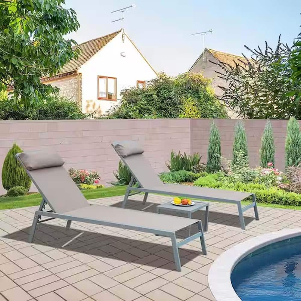 Outdoor 2-Piece Metal Adjustable Pool Chaise Lounge with Arm, All ...