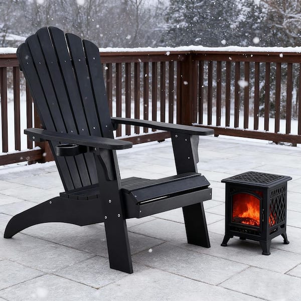 Eongdn Black Oversized Adirondack Chair Fire Pit Chair with Cup Holder ...