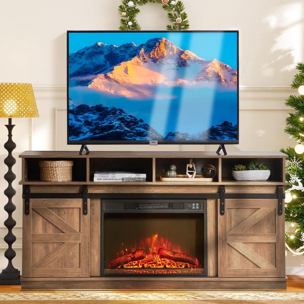 ToolCat 58.07 in. TV Stand with 23 in. Electric Fireplace Insert ...