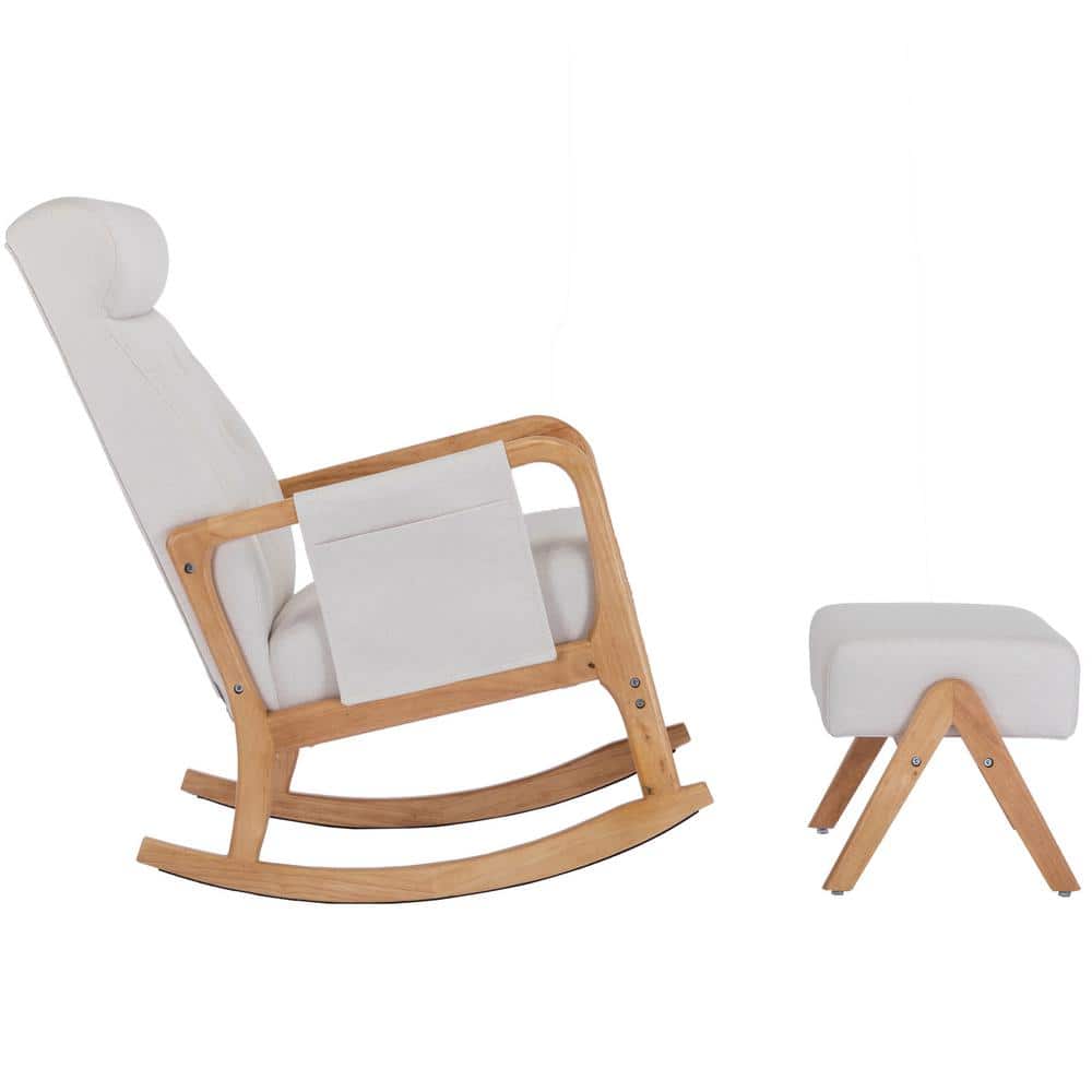 PUDO Beige Polyester Fabric Rocking Chair Set of 2 Armchair05-Beige ...
