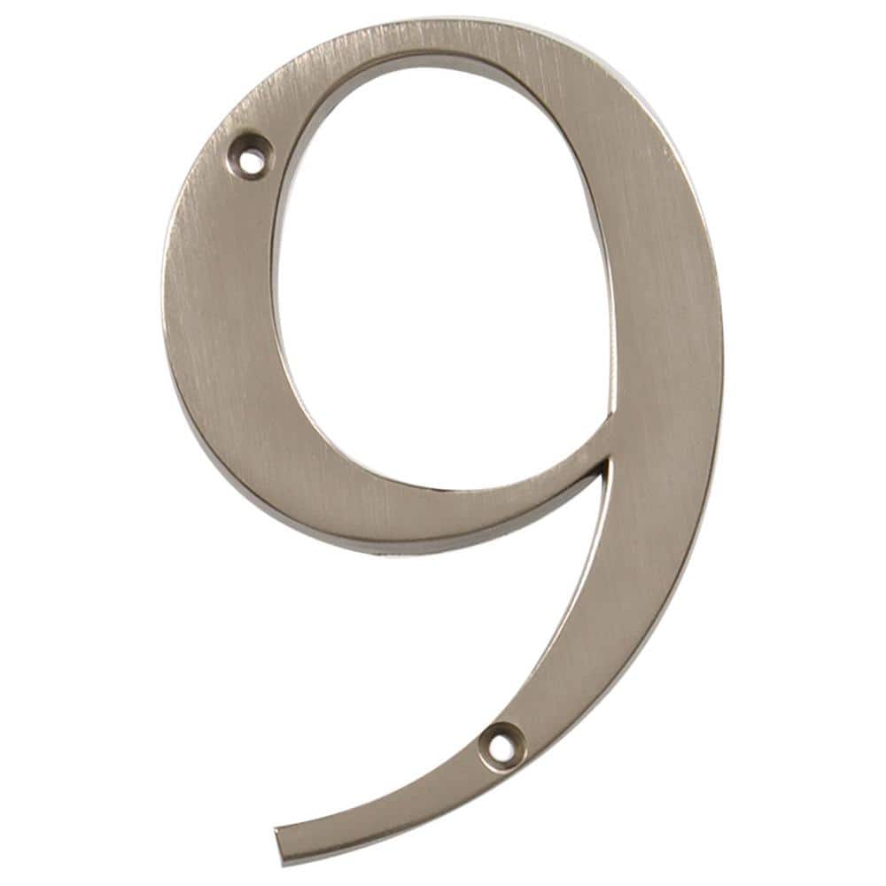 Everbilt 4 in. Satin Nickel Flush Mount Metal House Number 9 30196 ...