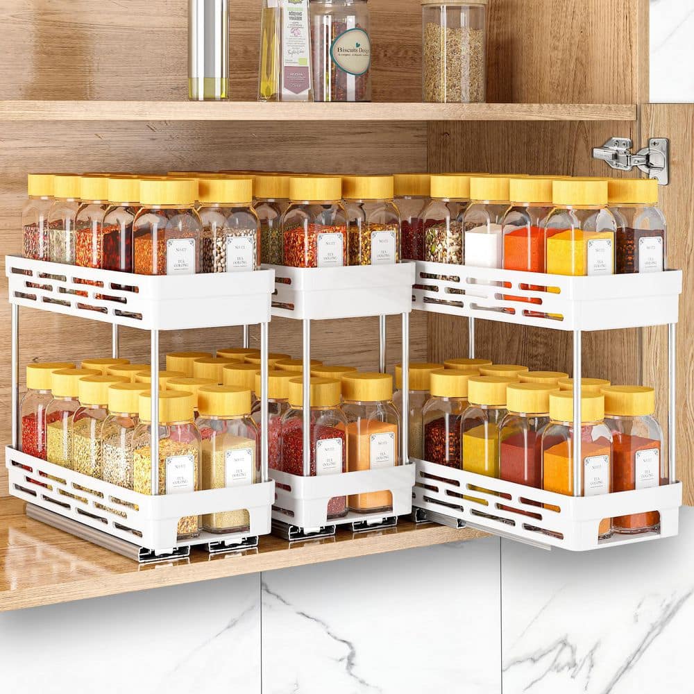 Wudkey 3 Pack Pull Out Spice Rack Organizer for Cabinet, 2 Tier Slide ...
