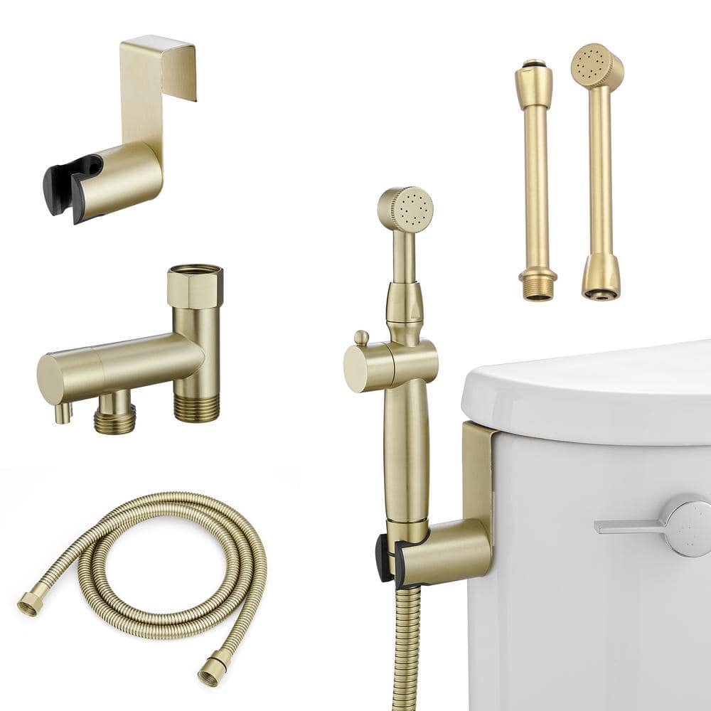 HOMEMYSTIQUE Handheld Brass Bidet Sprayer for Toilet in Brushed Gold ...