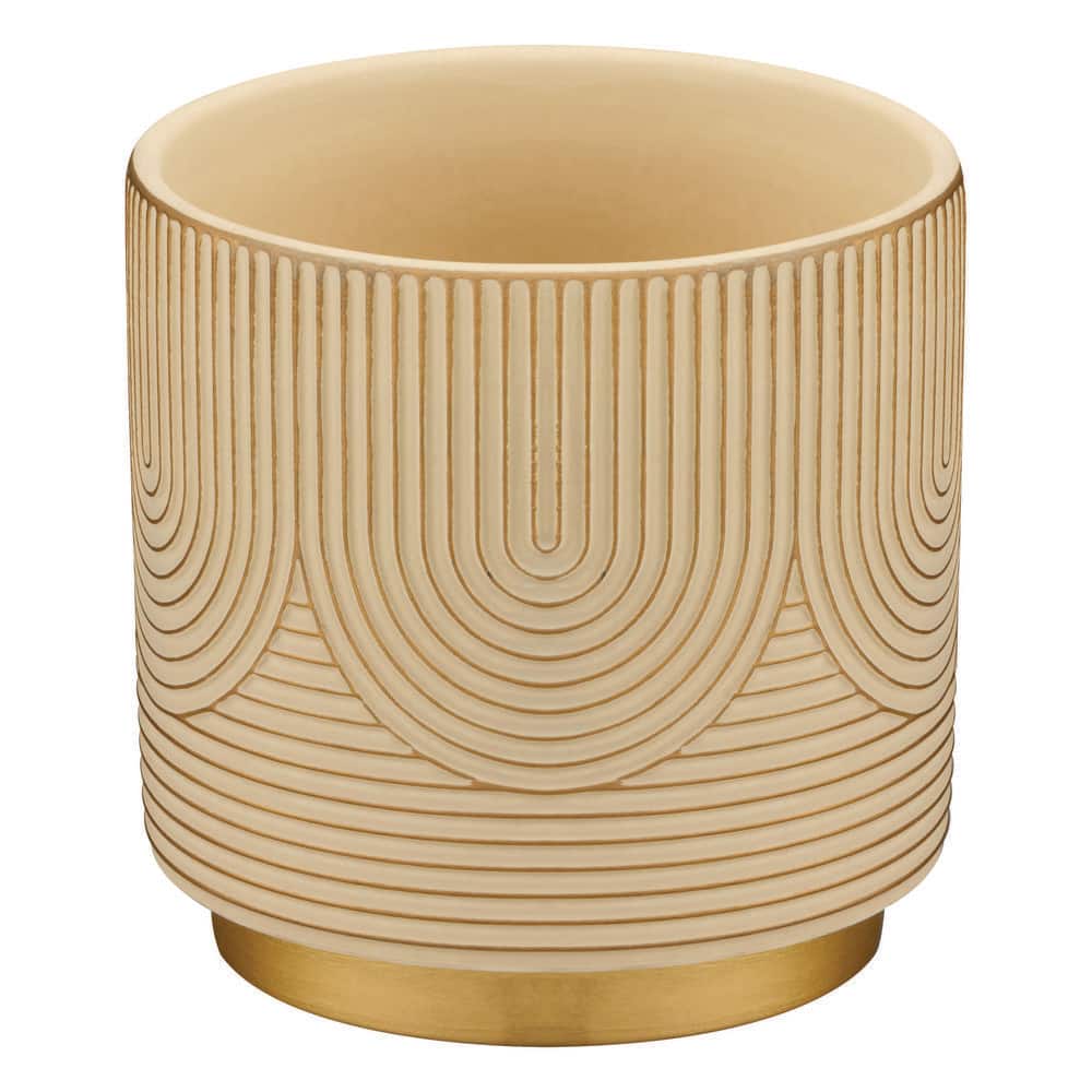 Vigoro Demetria Small Gold Bohemian Ceramic Round Planter with Drainage ...