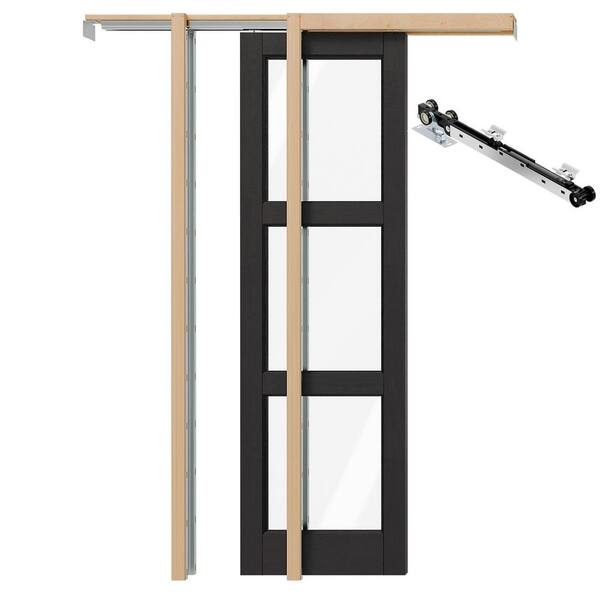 TENONER (24 x 2) 48 in. x 80 in. 3-Lite Clear Glass Black PVC Covering ...