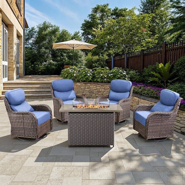 Opohoro Arcadia Brown 5-Piece Wicker Patio Fire Pit Set, 4-Person ...