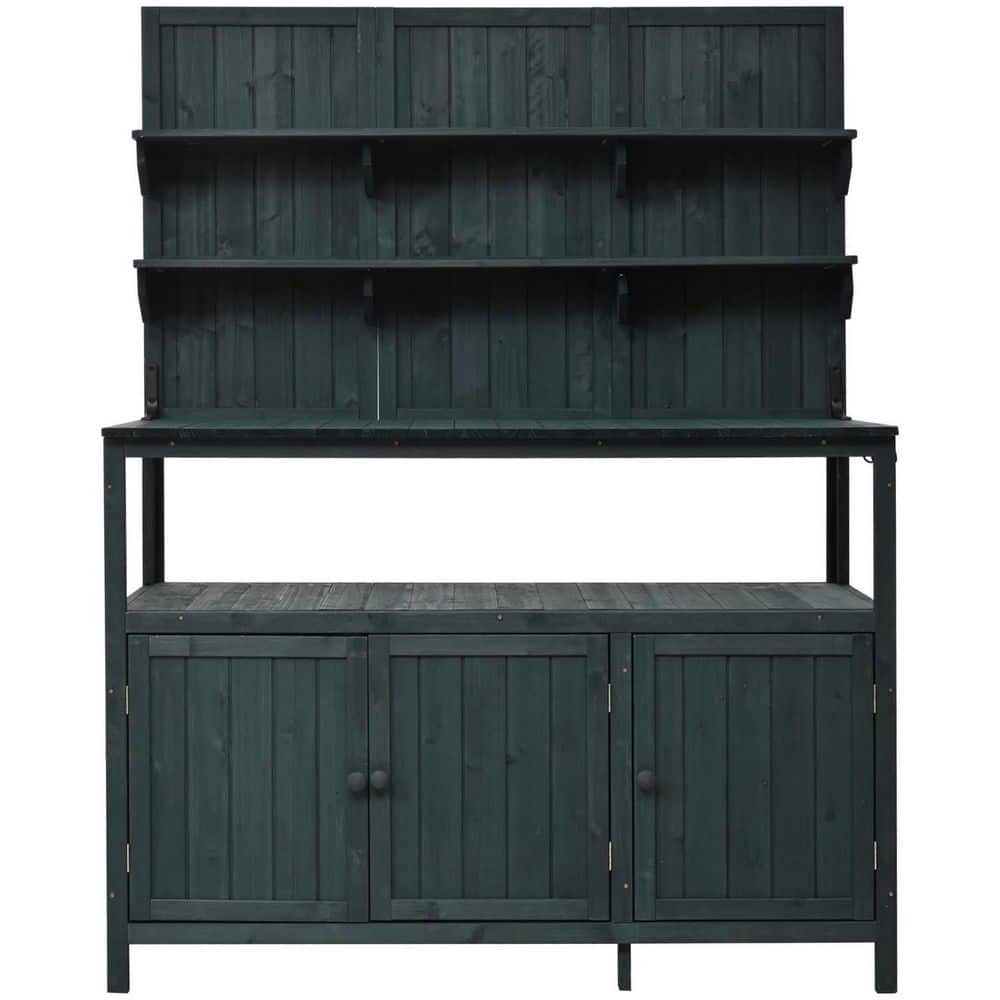 65.4 in. Green Potting Bench with Hutch, Solid Fir Wood Garden ...