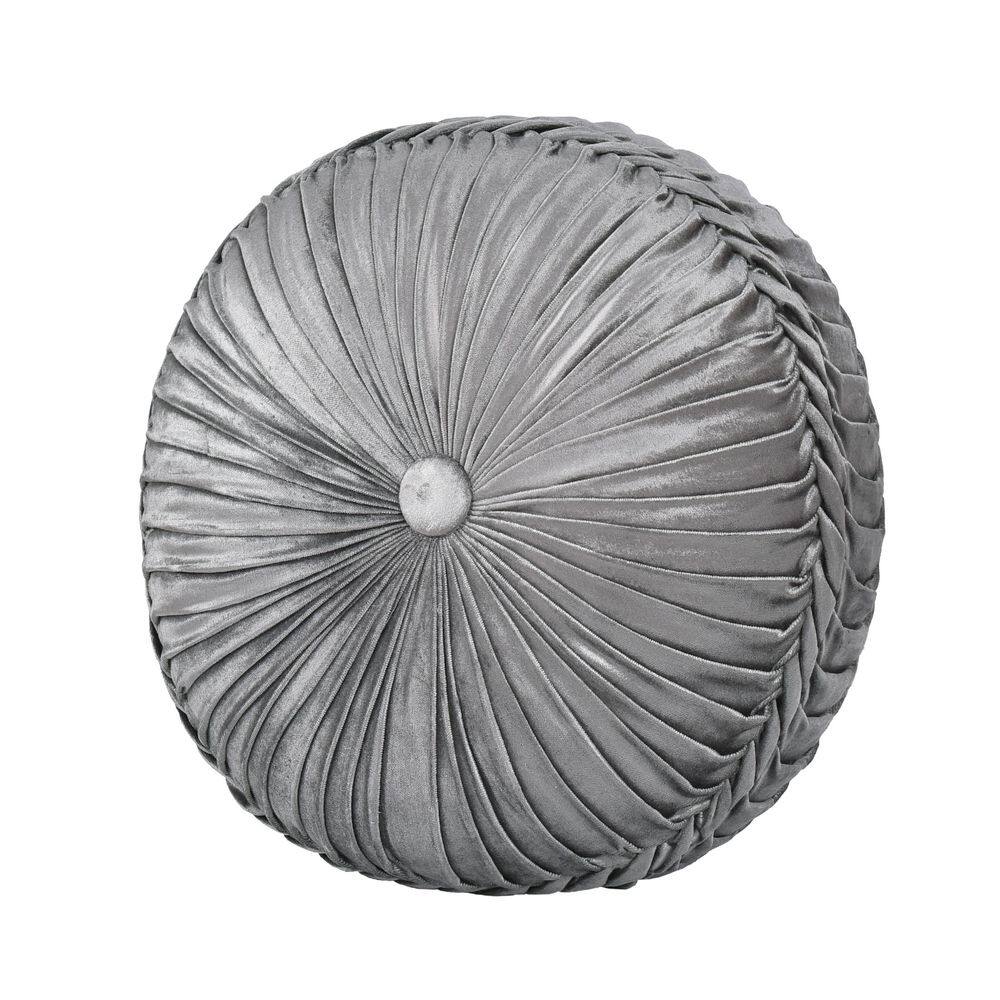 Annalise Silver Polyester Solid Tufted Round Decorative Throw Pillow 15 ...