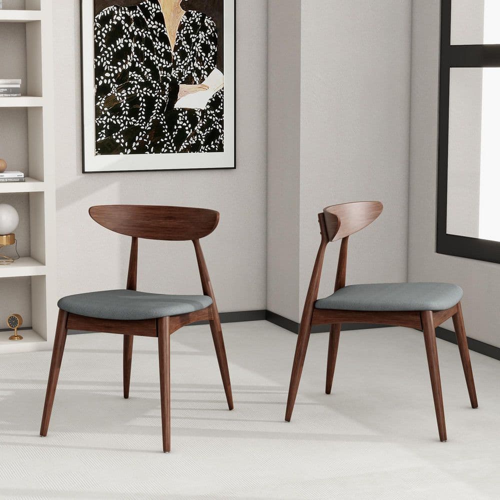 Harper & Bright Designs Walnut and Light Gray 100% Solid Rubberwood Mid ...