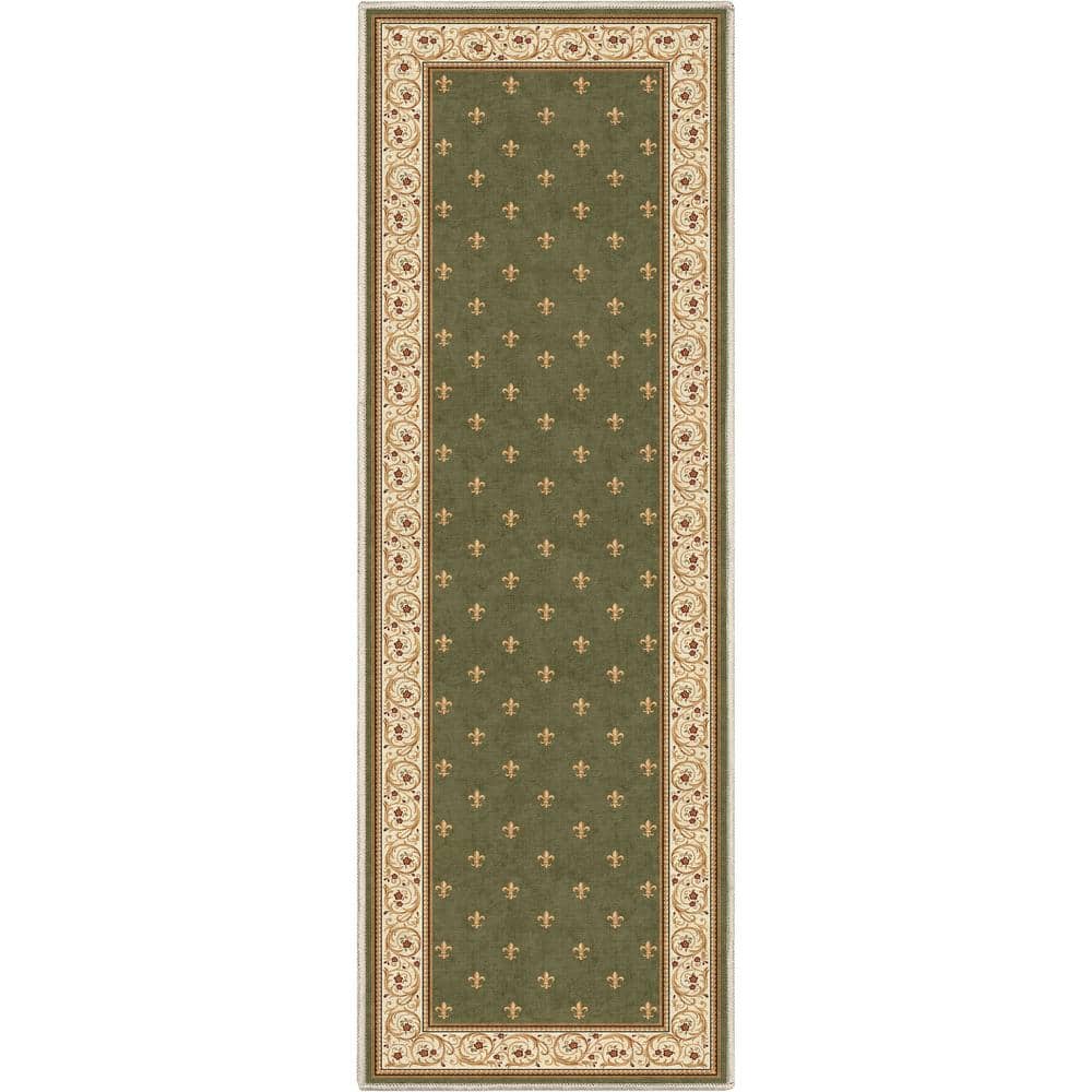 Well Woven Green 2 ft. x 5 ft. Runner Flat-Weave Apollo Fleur De Lis ...