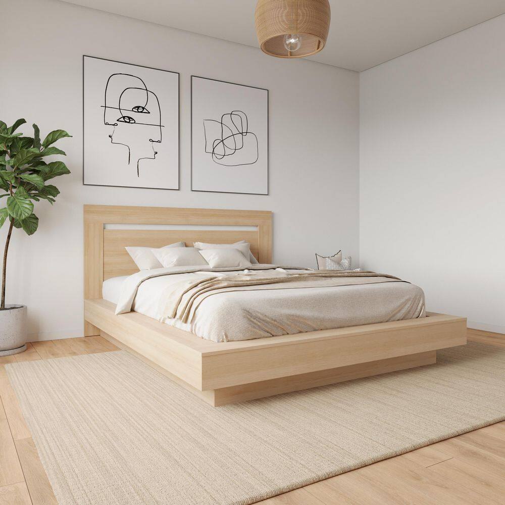 Nexera Byron Beige Frame Queen Size Platform Bed with Headboard 404053 ...