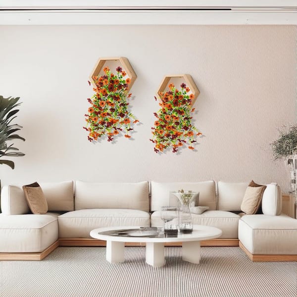 10 in. H Orange Brown Artificial Silk Daisies Hanging Flowers Plants ...