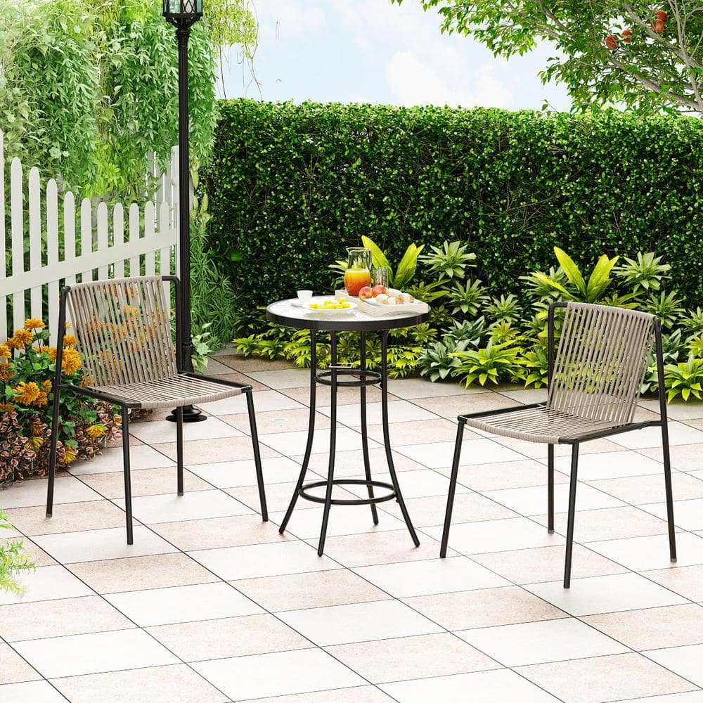 WIAWG Outdoor Dining Table Bar Height Glass Table Metal All-Weather ...
