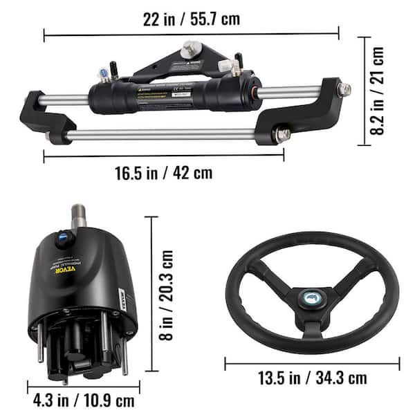 VEVOR Hydraulic Outboard Steering Kit 300HP Hydraulic Steering Kit 16 ...