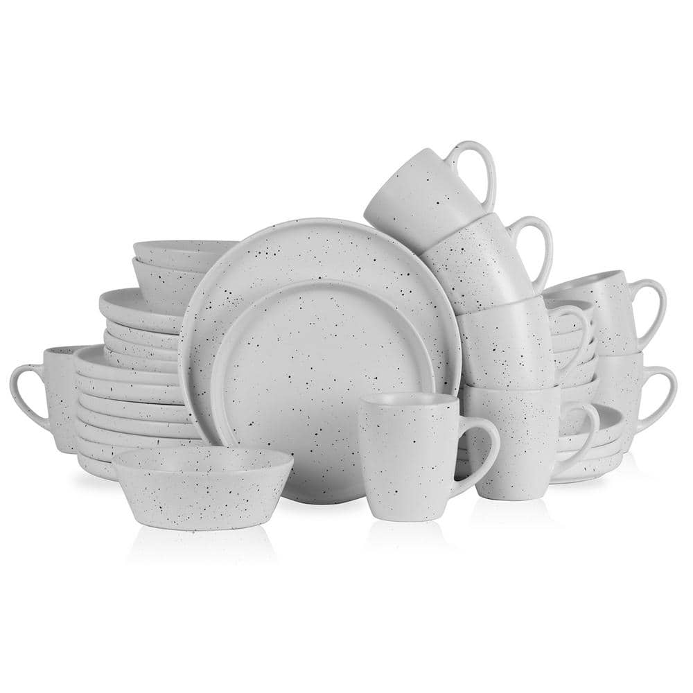 STONE LAIN Jade 32-Piece White Stoneware Dinnerware Set (Service for 8 ...
