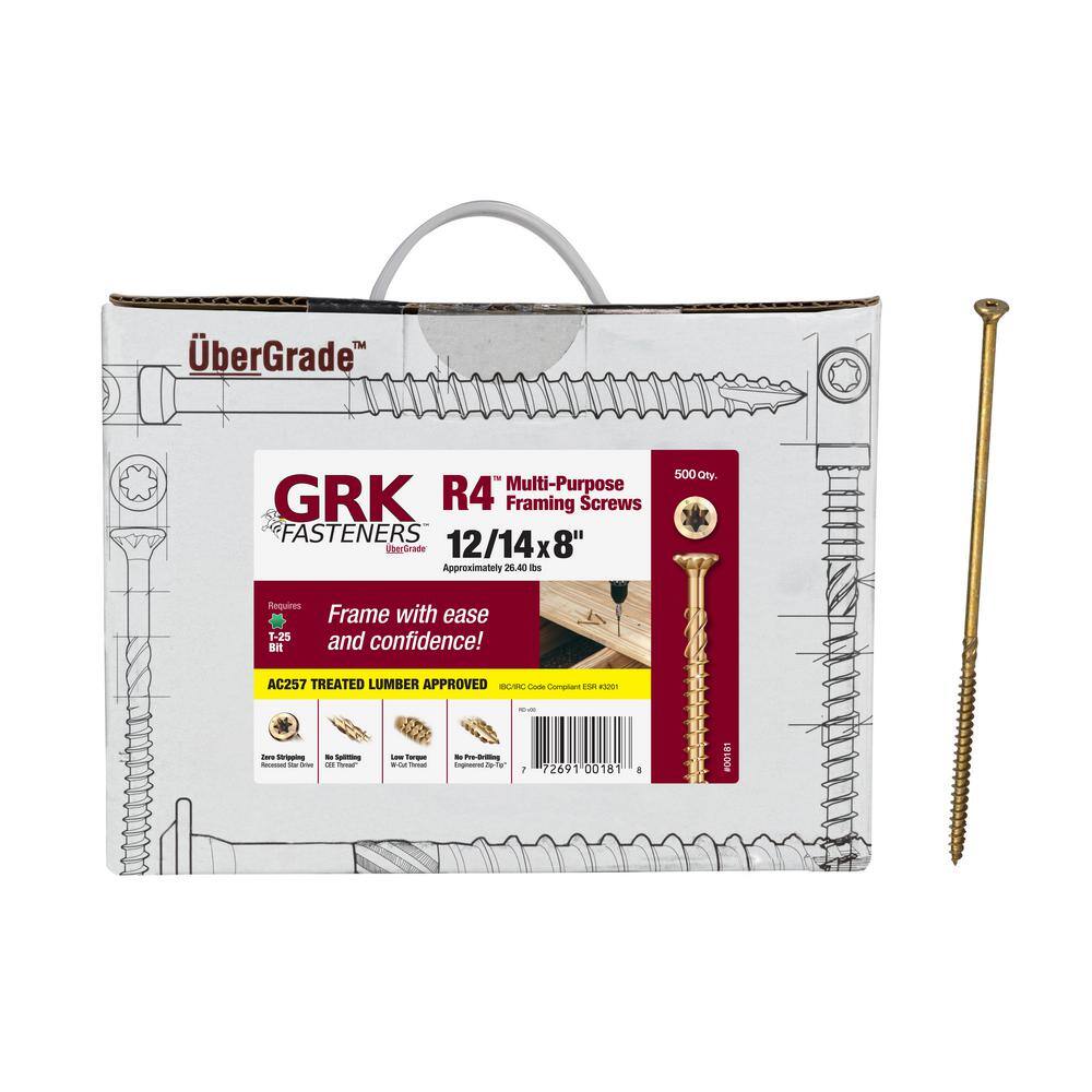 GRK Fasteners #12 x 8 in. Star Drive Bugle Head R4 Multi-Purpose Wood ...