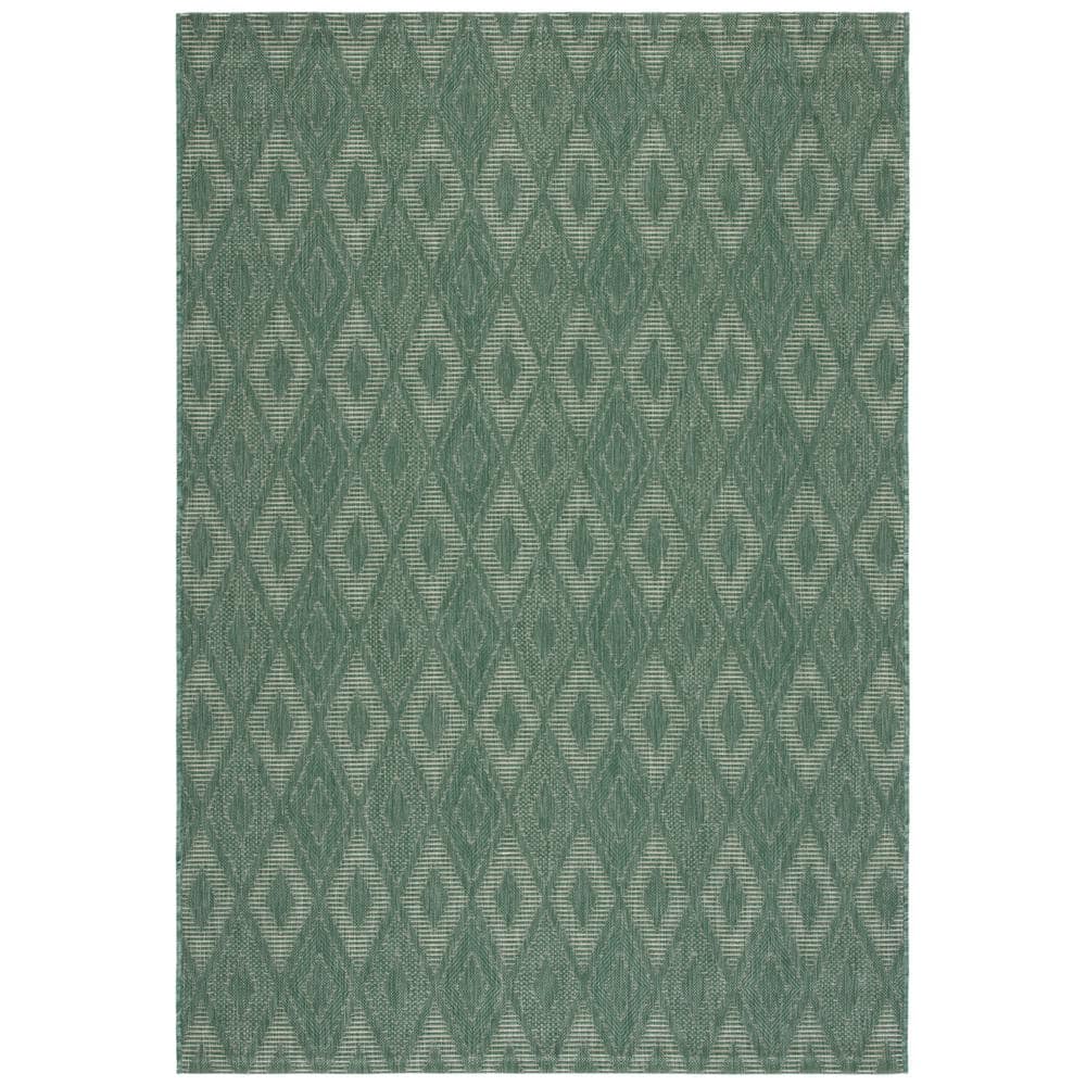 SAFAVIEH Courtyard Dark Green/Beige Doormat 3 ft. x 5 ft. Diamond Ikat ...