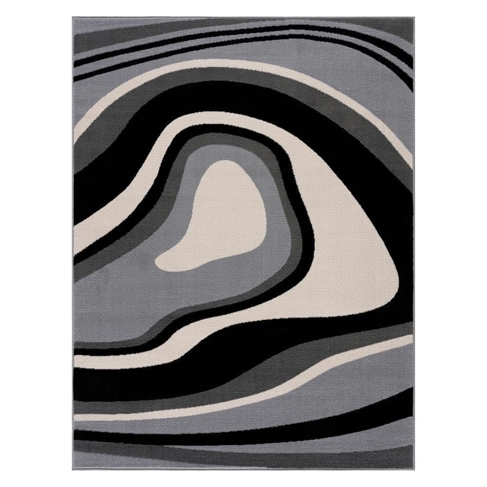 CAMILSON Grey/Black 8 ft. x 10 ft. Geometric Area Rug CRY1002-GRY-8x10 ...