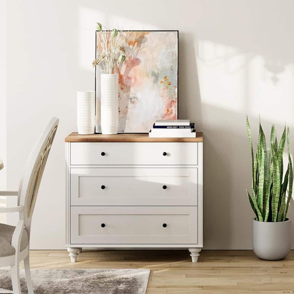 WAMPAT Cream White Dresser for Bedroom with 3-Drawers, 34 in. Kids ...
