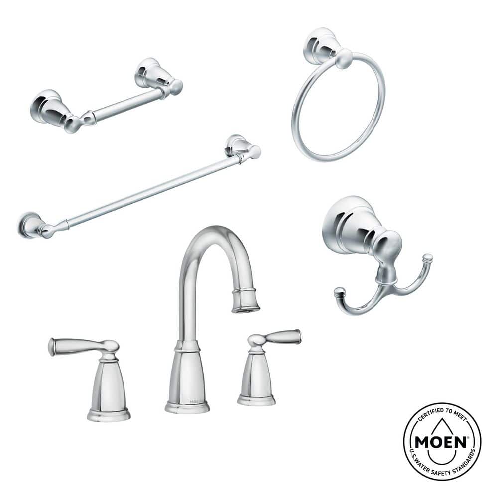 MOEN Banbury 8 in. Widespread 2-Handle Bathroom Faucet with 4-Piece ...