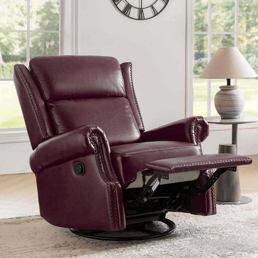 JAYDEN CREATION Lavinia Burgundy Genuine Leather Manual Swivel Glider ...
