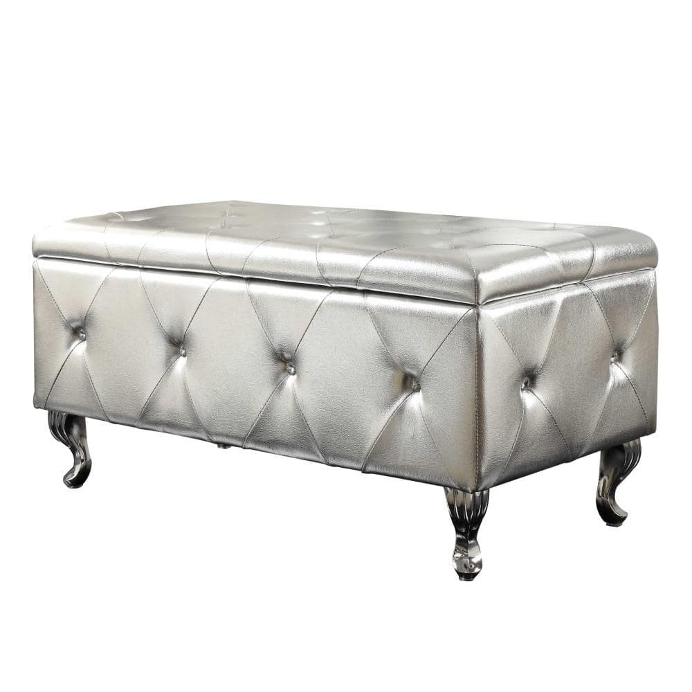 HomeRoots Caroline Silver Storage Bench 302893 - The Home Depot