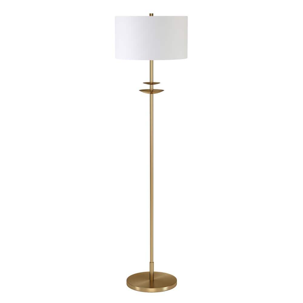 HomeRoots Jasmine 63 in. Gold and White 1-Light Standard Floor Lamp for ...