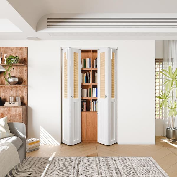 TENONER 48 in. x 80 in. Half-Panel Louver Solid Core White PVC Covering ...